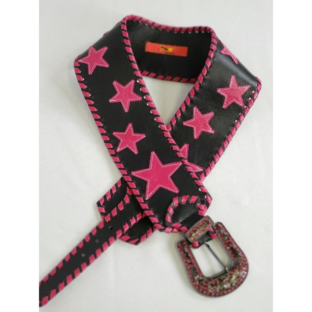 KurtMen Black with Pink Stars Wide Contoured Belt – West 20 Saddle Co.