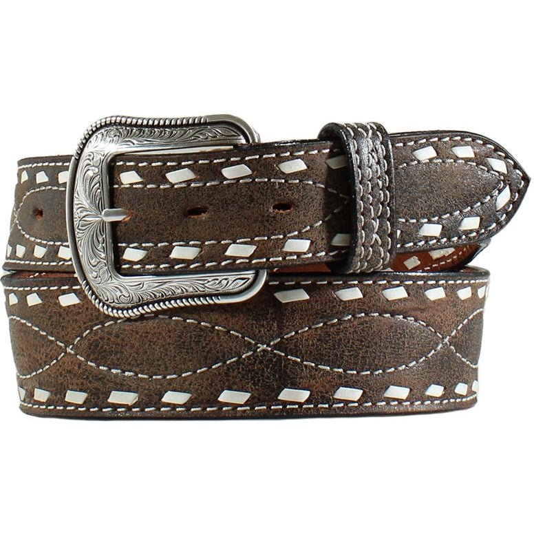 M&F Western White Buckstitched Leather Belt – West 20 Saddle Co.