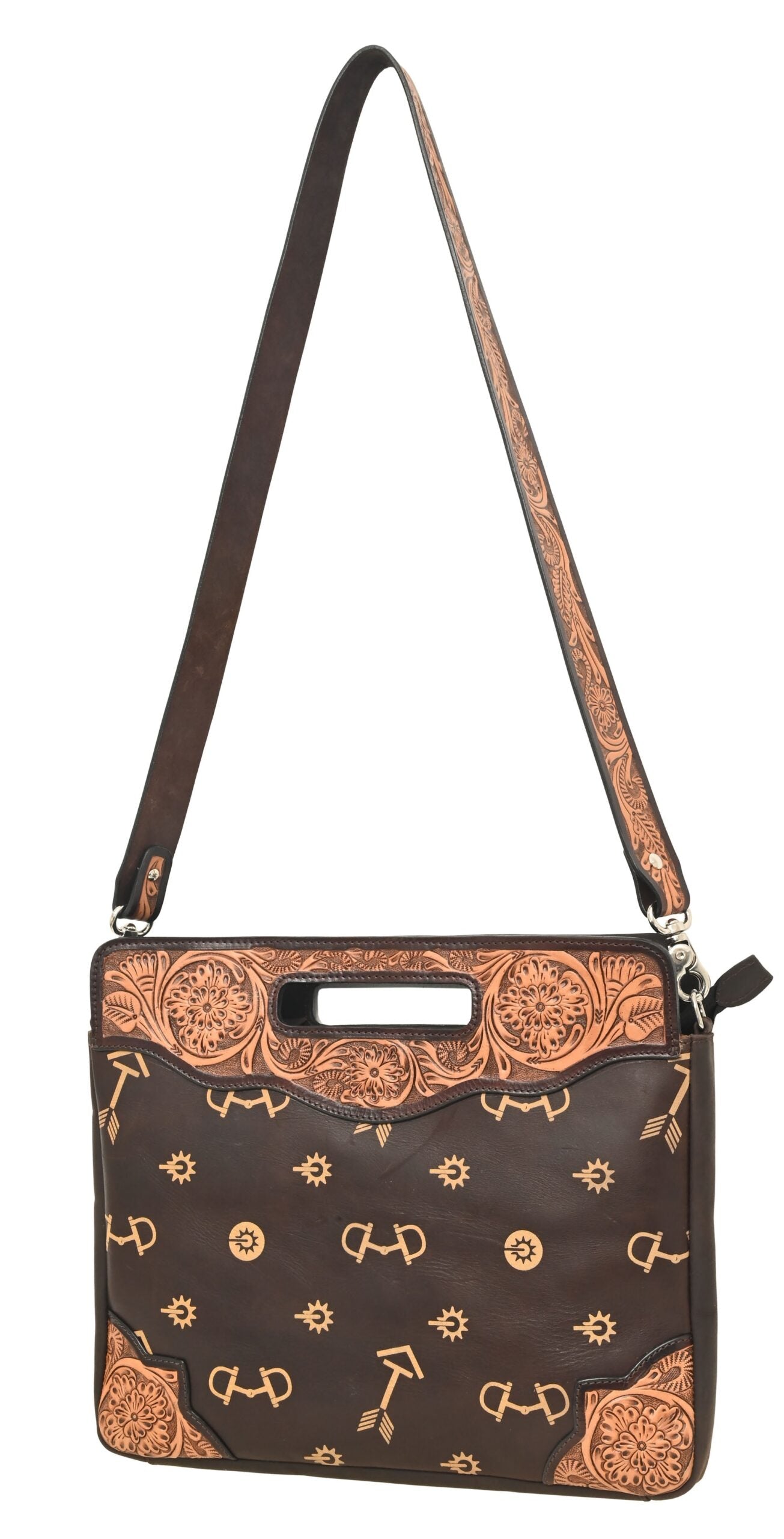 Rafter T Ranch Signature Tan Arrows with Floral Tooling Crossbody Bag ...